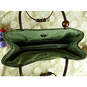 TONWHAR European Style Straw Bag Purse Woven Summer Beach Tote for women (Army Green)