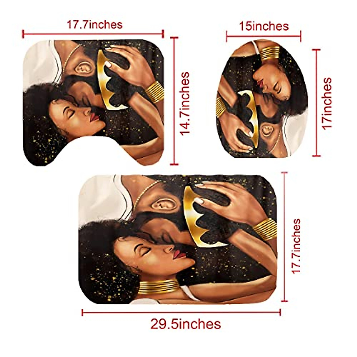 4 Pcs Forever Love African American Bathroom Shower Curtain Sets with Rugs Toilet Lid Cover and Bath Mat,Black Women Bathroom Set with Waterproof Fabric Bathroom Curtain and 12 Hooks