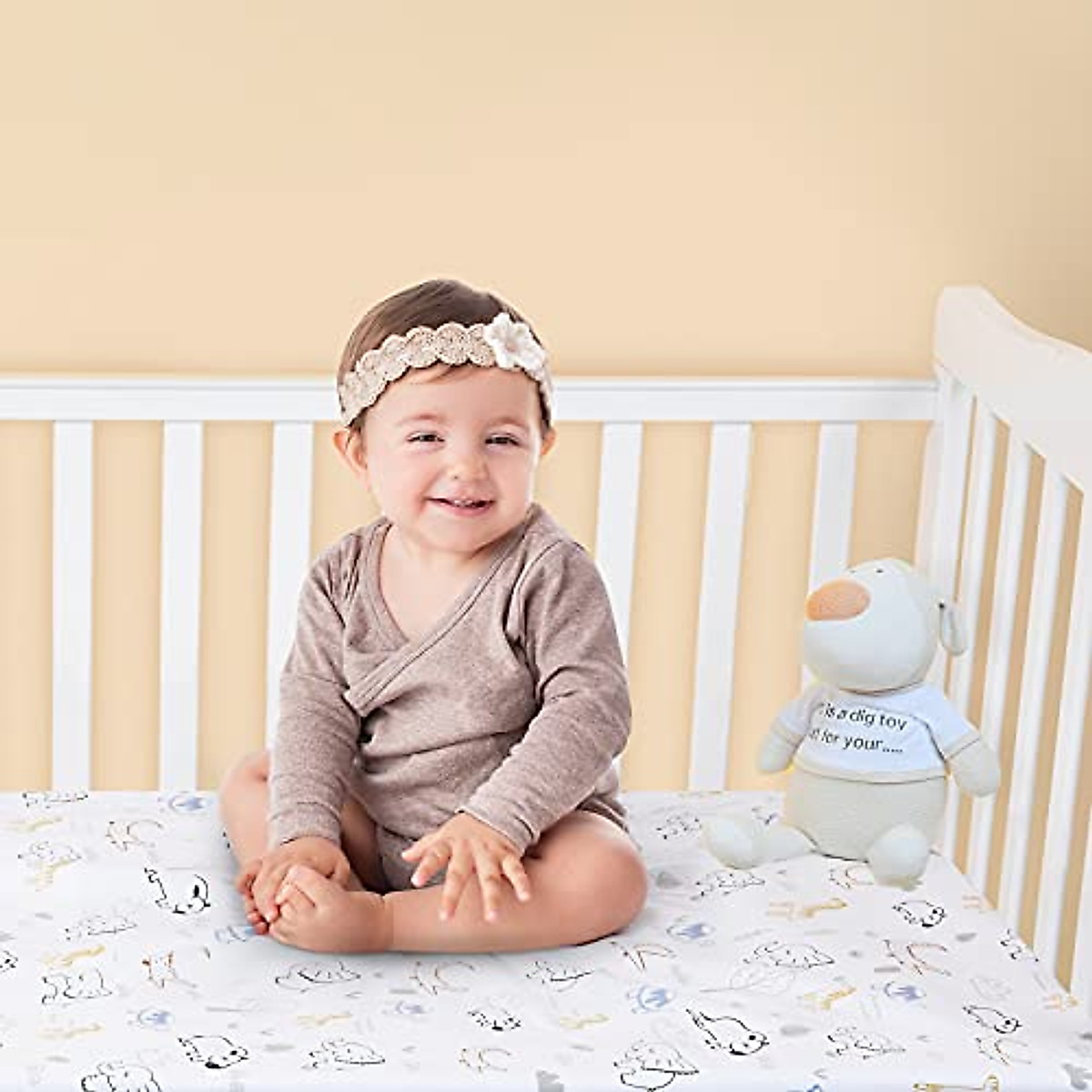 PHF 100% Cotton Crib Sheets Fitted 2 Pack, Soft Breathable Comfortable Baby Sheet Set for Boys Girls Neutral, Premium Crib Sheets Fits Standard Crib and Toddler Mattress 28in x 52in, Woodland Animals