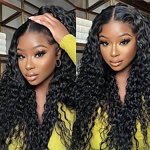 Water Wave Lace Front Wigs for Black Women Wet and Wavy Lace Front Wigs Human Hair Pre Plucked with Baby Hair 180 Density 13x4 Curly HD Lace Front Wigs 30 Inch