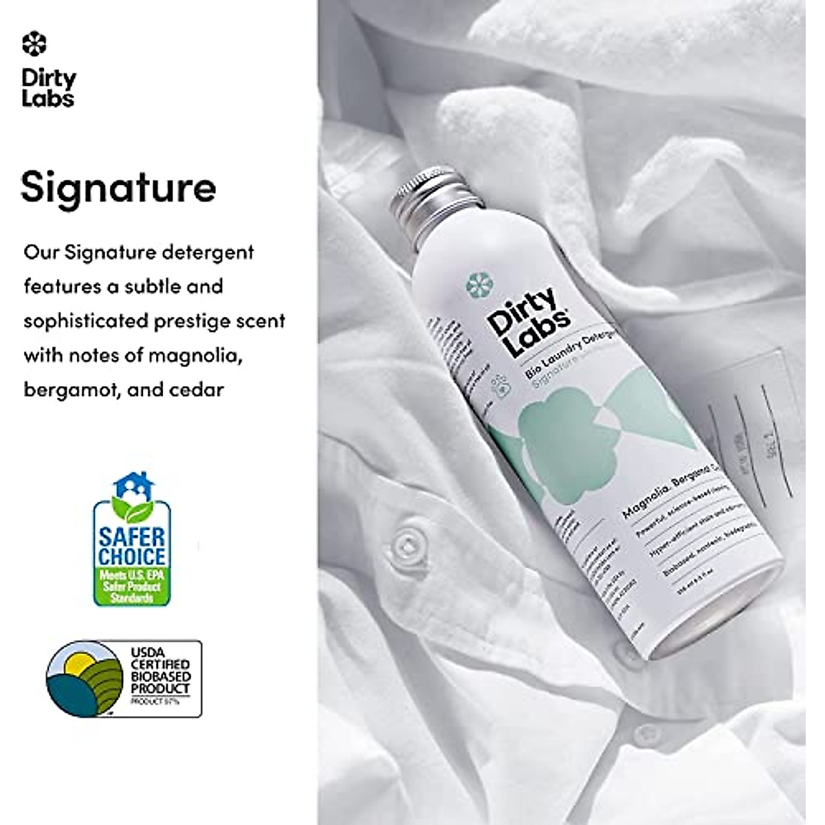 Dirty Labs | Signature Scent | Bio-Liquid Laundry Detergent | 32 Loads (8.6 fl oz) | Hyper-Concentrated | High Efficiency & Standard Machine Washing | Nontoxic, Biodegradable | Stain & Odor Removal