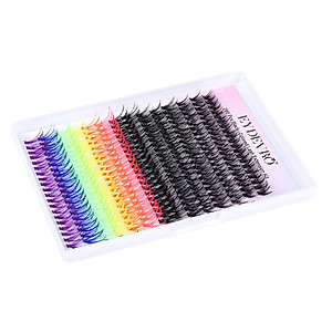 Lash Extension Kit Colored Lash Clusters DIY Eyelash Extension Kit 6 Colors Rainbow Individual Lashes with Bond and Seal and Lash Applicator Colorful Lash Extensions 8-16mm Mixed D Curl Cluster Lashes (Black+Colored) by EYDEVRO
