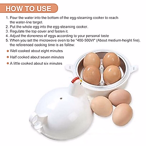 Microwave Oven Boiler Microwave Egg Steaner Poacher Cooker Boiler Steamer Gadgets Cook Soft and Hard Boiled Egg, Chicken Shape, For 4 Eggs Kitchen White