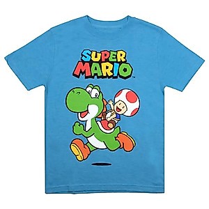 Nintendo Super Mario Bros Boys 4-Pack Short Sleeve T-Shirt Bundle Set for Kids (Size 7, Black/Green/Beige/Blue)