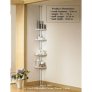 Prince Hanger, One Touch Adjustable Corner Shower Caddy, PHUS-0081, White, Coated Steel, Made in Korea