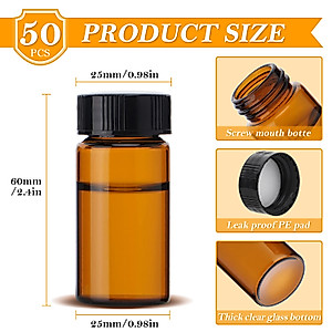 PRECIPETTE 5ml Sample Vials, Pack of 100 Amber Glass Sample Bottles with Screw Cap, Funnel, Dropper, Lab Sample Vials for Laboratory, Taking Water Samples, Seeds, Essential Oil