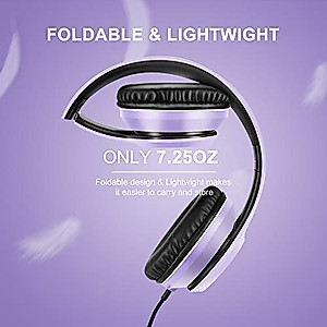 LORELEI X8 Over-Ear Wired Headphones with Microphone with 1.45m-Tangle-Free Nylon Line&3.5mm Plug,Lightweight Foldable & Portable Headphones for Smartphone,Tablet,Computer,Mp3/4(Dark Purple)