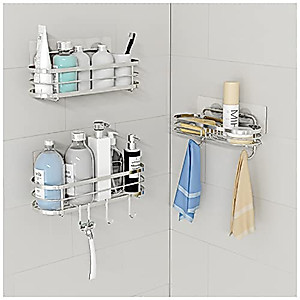 TreeLen 3 Pk-Adhesive Shower Shelves, Shower Wall Caddy, Bathroom Shower Organizer-Stainless Steel