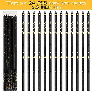 Threlaco 24 Pieces Birthday Candles Long Thin Cake Candle Cupcake Candles for Birthday Wedding Anniversary Graduation Retirement Party Decoration (Black Gold)