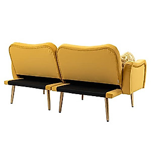 HomSof Loveseat Mustard Modern Sofa Small Couch for Living Room with Metal feet and 2 Pillows