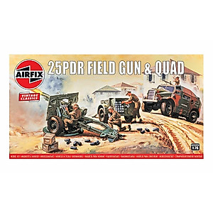 Airfix Quickbuild Vintage Classics 25PDR Field Gun & Quad 1:76 Military Ground Vehicles Plastic Model Kit A01305V, Multicolor
