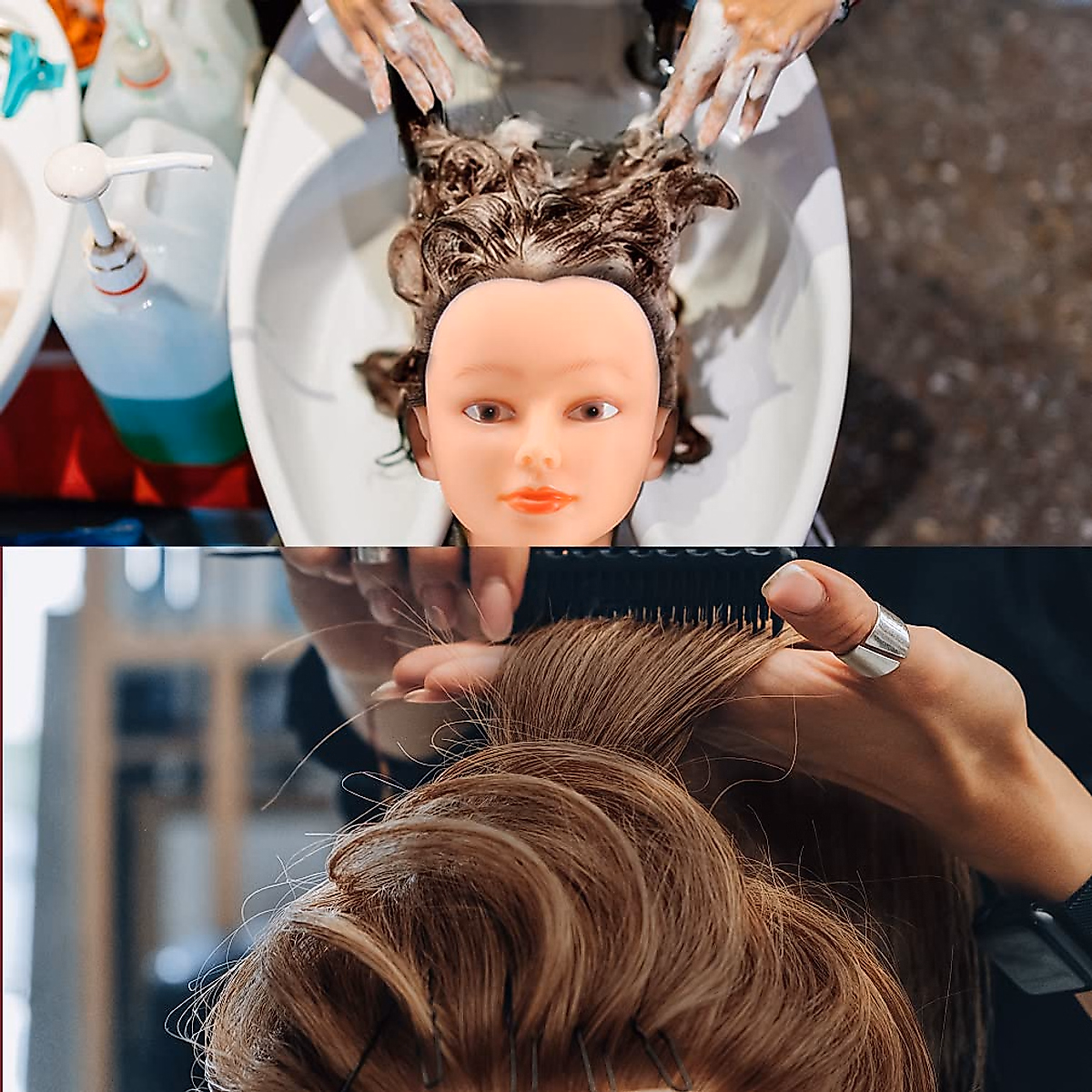 CZFY Cosmetology Mannequin Head with 100% Real Human Hair and Adjustable Stand 22-24” for Braiding Hair Styling Training Hairart Barber Hairdressing Fashion Salon Display (Blonde)