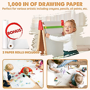 Tiny Land Easel for Kids with 2 Drawing Paper Roll, Learning-Toy for 3,4,5,6,7,8 Years Old Boy & Girls, Wooden Chalkboard & Magnetic Whiteboard & Painting Paper Stand, Gift & Art Supplies for Toddler