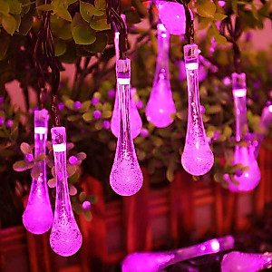 WONFAST Solar Outdoor String Lights,WONFASTWaterproof 20ft 30LED Crystal Water Drop Solar Powered Christmas Fairy String Lights for Outdoor Gardens Patio Homes Wedding Christmas Party (Pink)