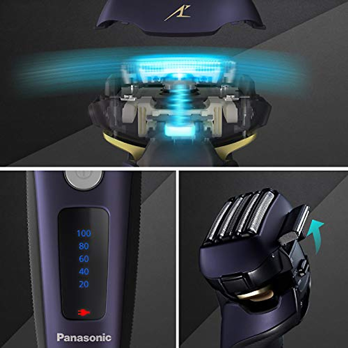 Panasonic ES-LV67-A803 Wet and Dry Shaver, 5 Shaving Heads with Linear Motor, Including Hair Trimmer, Navy Blue