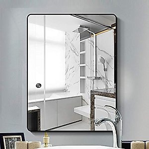 SILD Large Modern Black Aluminum Wall Mirror 30"x40" Glass Panel Vanity or Mirrors for Wall, Rectangle Hangs Horizontal or Vertical
