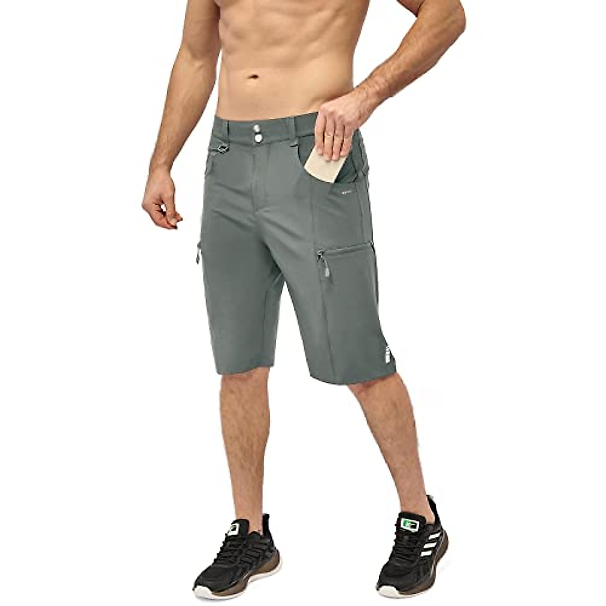 MELOO Men's Hiking Cargo Shorts - 12" Lightweight Outdoor Golf Shorts Quick Dry Fishing Camping Casual Travel Pockets Grey L