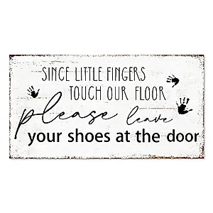 Please Remove Your Shoes Sign: Take off Shoes Sign Funny Entryway Decor - Since Little Fingers Touch Our Floor Please Leave Your Shoes at the Door Canvas Print Home Decoration 15" x 8"