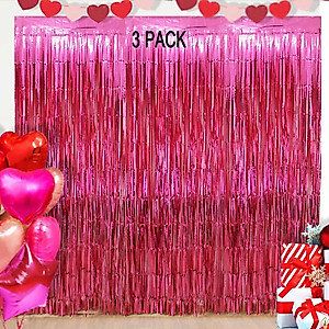 EUFARS Hot Pink Fringe Backdrop for Hot Pink Birthday Party Decorations - 3Pack Hot Pink Foil Fringe Curtains for Barbie Birthday Party Mother's Day Backdrop Decorations