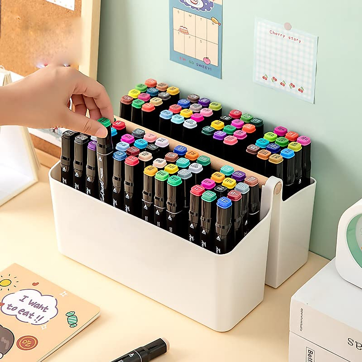 ENVIABELL Art Caddy Organizer, Plastic Art Supply Storage Organizer, Marker Organizer, Pencil Caddy with Handle, Craft Caddy with Dividers, Pen Holder for Desk