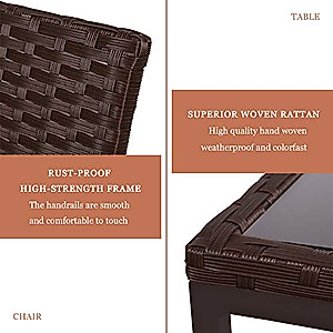 SUNCROWN 3-Piece Outdoor Rocking Bistro Set Brown Wicker Patio Furniture Conversation Sets with Glass Coffee Table (Beige Cushion)