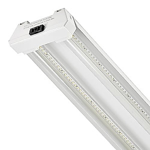 Maxxima 4 ft. Utility LED Motion Sensor Shop Light Fixture, 40 Watt, Linkable, Clear Lens 5000K Daylight 4600 Lumens, Plug in, Hardware Included, LED Garage Light Energy Star