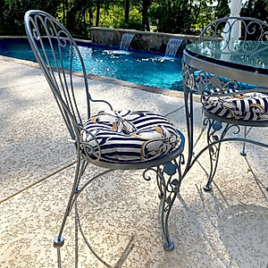 LVTXIII Outdoor All Weather Bistro Seat Cushions, Comfortable Fluffy Tufted Patio Chair Cushions Round 15"x15"x4" Set of 2 for Home Garden Furniture, Clemens Cabana Navy