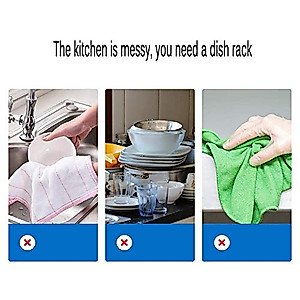 FEHUN Sinks,201 Stainless Steel Kitchen Wall-Mounted 3-Layer Dish Rack Drain Rack with 4 Hooks