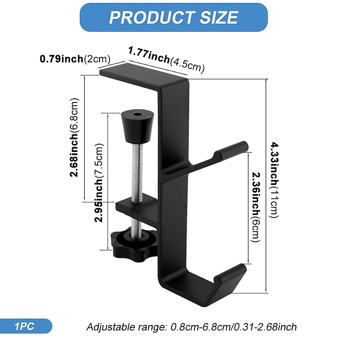 Kakalote 1pc Holder Hooks, Desk Mount Bag Holder Hook Clamp-On Backpack Hanger Under Counter Headphone Hanger Handbag Hook(Black,1pc)