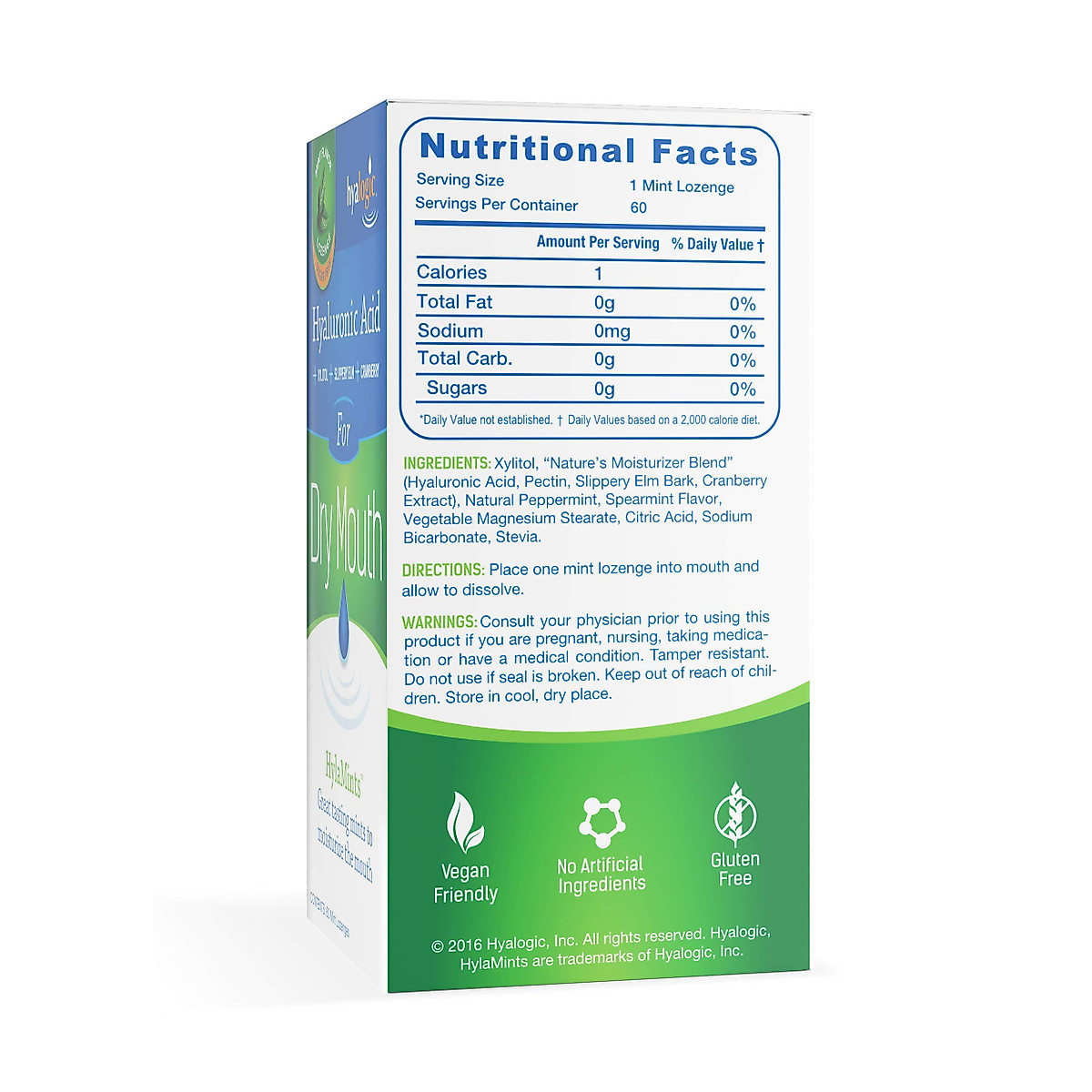 Hyalogic HyaMints Breath Mints for Dry Mouth- Sugar Free Mint Flavor— Natural Breath Freshener w/Hyaluronic Acid, Cranberry Extract, Xylitol, Slippery Elm, Orange Pectin (60 Count)