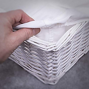 Woodluv White Wicker Storage Shelf Basket With Removable Lining, White - Small