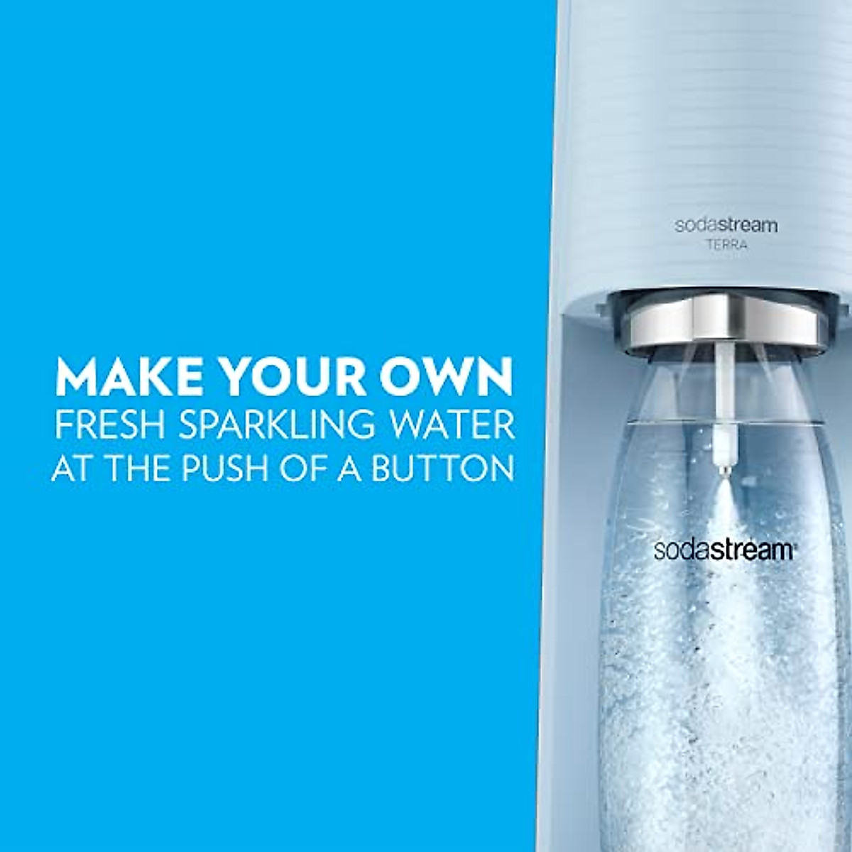 SodaStream Terra Sparkling Water Maker (Misty Blue) with CO2, DWS Bottle and Bubly Drop