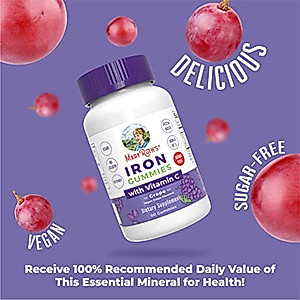 MaryRuth's Iron + Vitamin C Gummies for Adults | Sugar Free | Gummy Iron Supplements + VIT C for Ages 14+ | Iron Supplement for Iron Deficiency | Immune Support | Vegan | Non-GMO | 60 Count