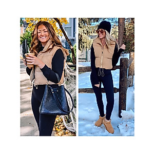 UANEO Cropped Puffer Vest Women Zip Up Stand Collar Sleeveless Padded Crop Puffy Vests (Khaki-M)