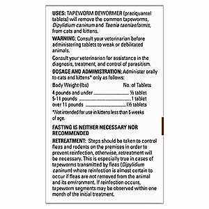 Elanco Tapeworm Dewormer (praziquantel tablets) for Cats and Kittens 6 Weeks and Older, 3-count