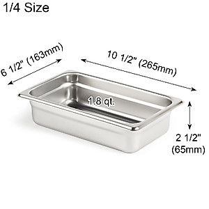 CURTA 6 Pack Anti-Jam Slotted Hotel Pans with Lids, 1/4 Size 2 1/2 Inch Deep, NSF Commercial 18/8 Stainless Steel Chafing Steam Table Food Pan with Covers