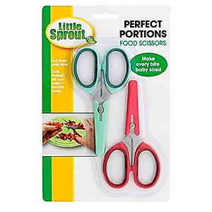 Baby Food Scissors 2 Pack w Covers- Parent Must-Have Safety Stainless Steel Shears to Make Every Bite Baby Sized and Safe- Portable For Babies & Toddlers Feeding (Meats, Fruits, and Vegetables)