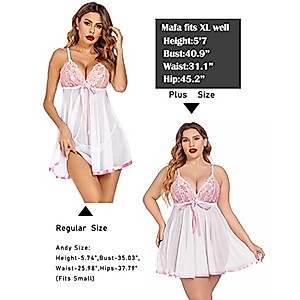Avidlove Women Lingerie Lace Babydoll V Neck Sleepwear Strap Chemise Strap Chemise Babydoll Lingerie Set White M