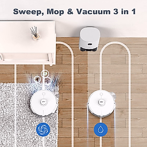 N2 Robot Vacuum with Self-Emptying, Wi-Fi Connected, Compatible with Alexa, Lidar Navigation, Sweep, Mop & Vacuum 3 in 1 Robot Vacuum Cleaner, Carpet & Hard Floor, Ideal for Pet Hair, Carpets White3