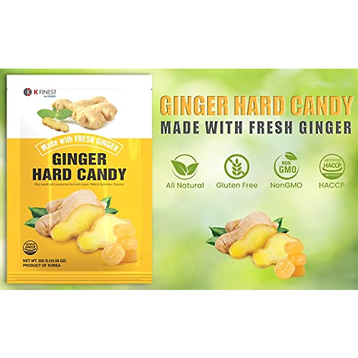 GINGER HARD CANDY Made with Fresh Ginger Extra Strength Flavor Individual Wrapped Product of KOREA_300 Grams_10.58oz