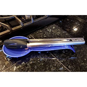 Handy Housewares 11" Durable Plastic Spoon Rest Kitchen Utensil Holder - Keeps Your Counters Clean (Blue)