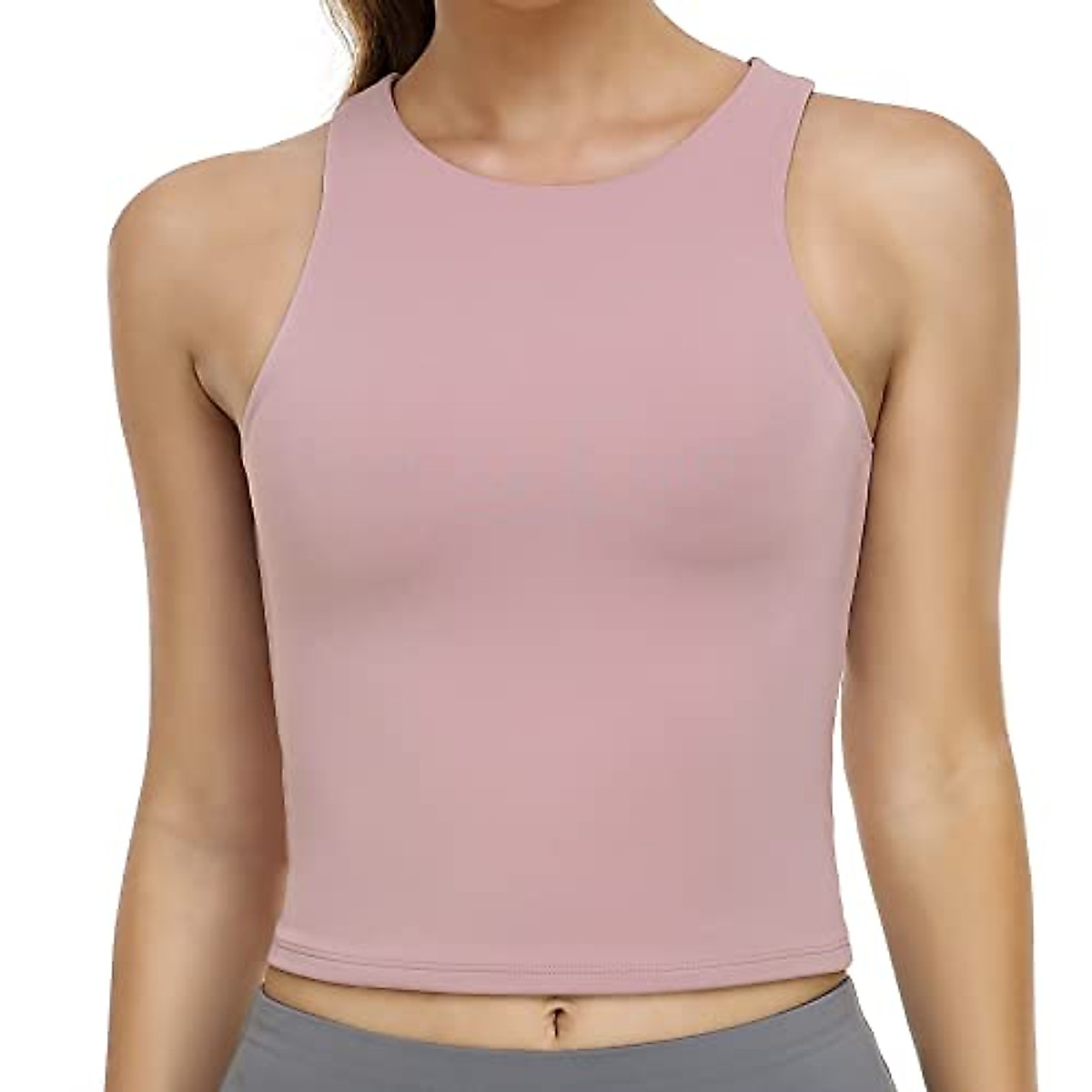 Colorfulkoala Women's Tank Tops Body Contour Sleeveless Crop Double Lined Yoga Shirts (M, Pale Pink)