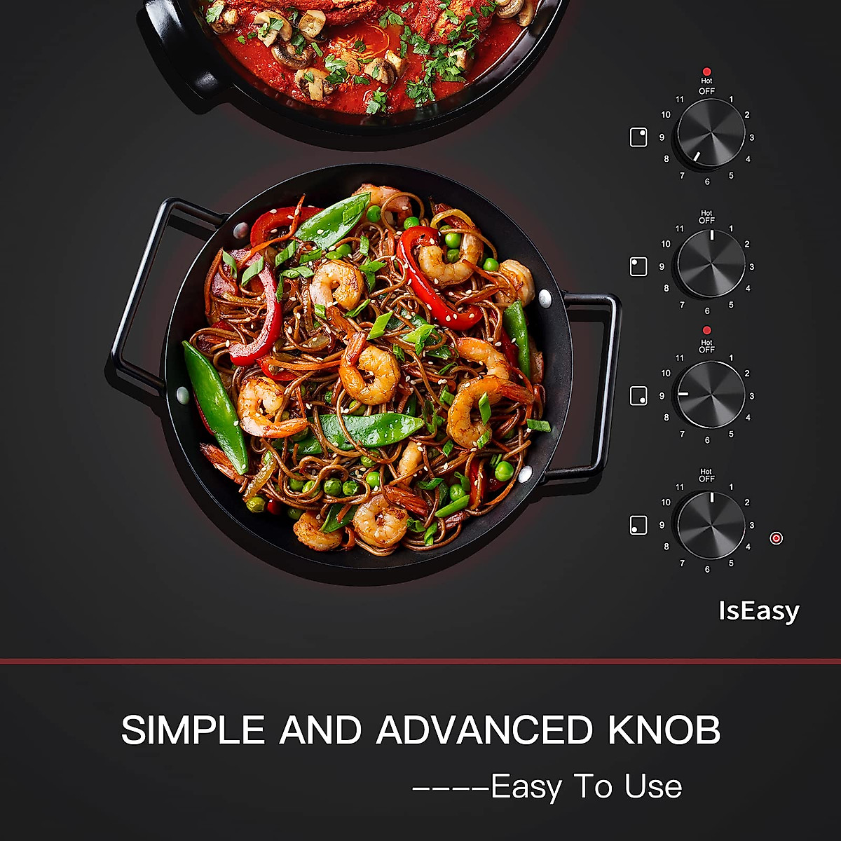 Electric Cooktop 30 inch Ceramic Stove 4 Burners Built-in Stove Top Electric Hot Plate Satin Glass cooktop in Black, Control by Knob/Timer/Child Safety Lock/9 Power Levelsr/220-240V 6700W