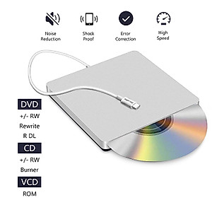 tengertang USB-c Super External Drive, Portable External CD/DVD-rw Writer/Player/Burner for The Latest MacBook/asus/asus/dell Latitude/MacBook Pro (Silver)