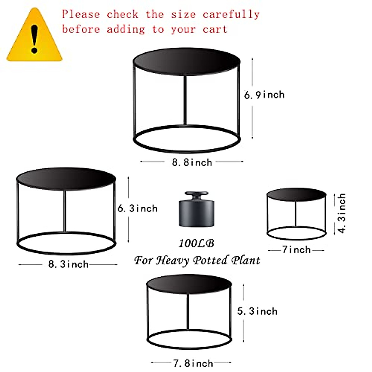 Plant Stand 4 Pack Mid Century Modern Simple Small Plant Stand Indoor Outdoor for Heavy Plant Pots Multiple Height Size Corner Plant Holders -Gifts for Plant Lovers-Black