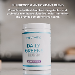 Revive MD Daily Green Powder Superfood (Chocolate) - Supergreens Powder to Support Energy Levels - Green Juice Powder That Improves Fiber Intake - Vegetable Powder Supports Digestion and Gut Health
