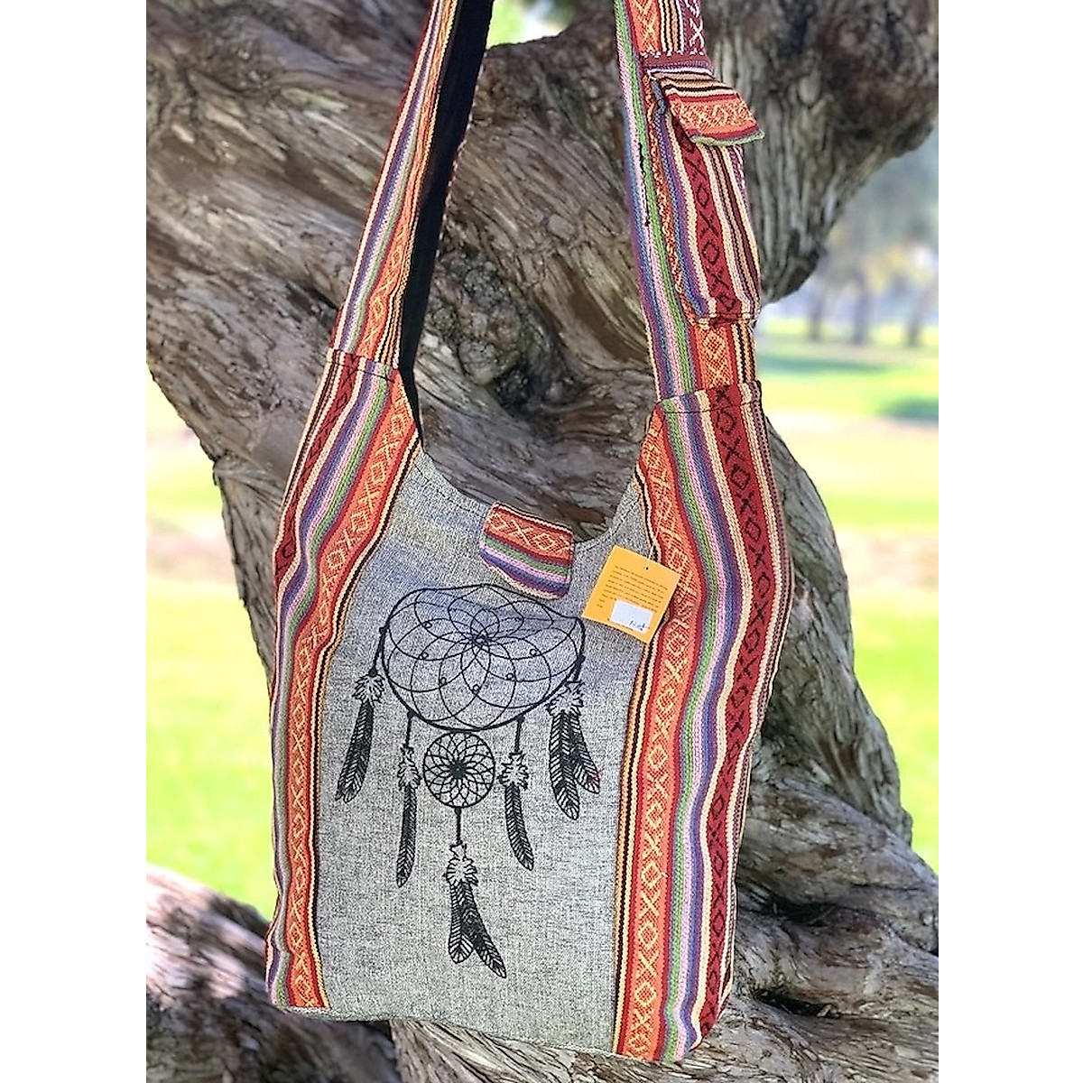 Himalaya Handmade Cotton Shoulder Bag, Unique Tapestry Hippie Crossbody with Dream Catcher Print Hobo Cross body Women bag, Festival bag Sling Boho Bag/Handmade with Love., Multi Colored Orange