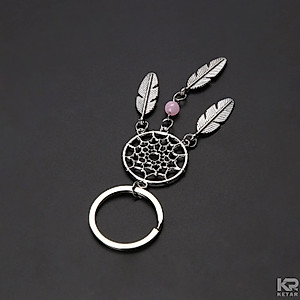 Moon Dream Catcher Kit for Adults - 6Pcs Cute Macrame Dream Catcher Keychain Silver for Bag Home Car Dream Catcher Supplies - Large Dream Catcher Metal Rings - Mini Dream Catcher with Peacock Feathers