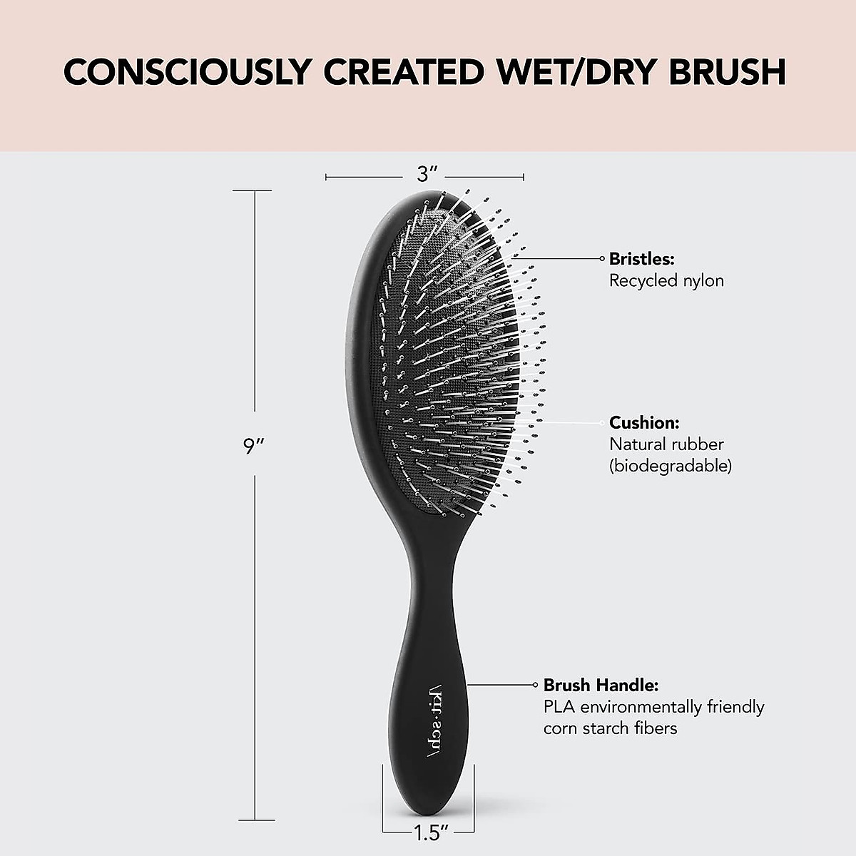 Kitsch Wet Hair Brush Detangling Brush - Soft Bristle Hair Brushes for Women | Straight & Curly Wet Dry Brush | Hairbrush Women for All Hair Types | Hair Detangler Brush | Travel Brush (Black, 1 Pc)