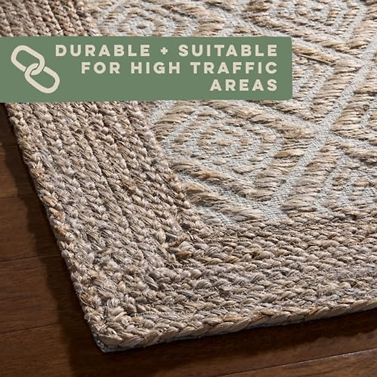 TOWN & COUNTRY TERRA Nalani Textured Diamond Hand-Knotted Flatwoven 100% Natural Jute Area Rug, Brown, 3'x5'